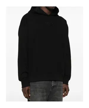 Fendi Logo Embroidered Long Sleeved Hoodie - Black