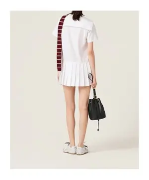 Miu Miu Short-sleeved Sailor Collar Dress With Pleated Skirt