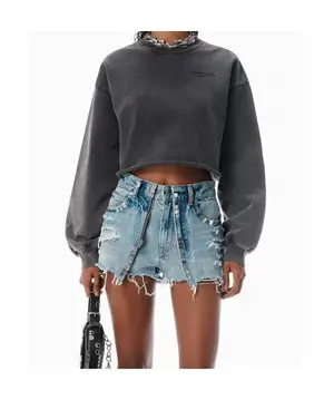 Alexander Wang Cropped Crewneck Sweatshirt With Balloon Sleeves