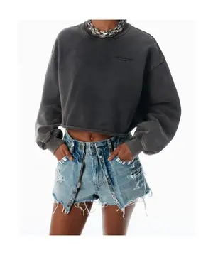Alexander Wang Cropped Crewneck Sweatshirt With Balloon Sleeves