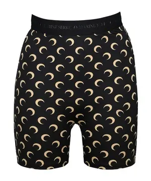 MARINE SERRE Crescent Print High-waist Stretch Mini Shorts - Black
