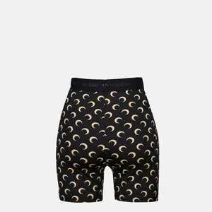 MARINE SERRE Crescent Print High-waist Stretch Mini Shorts - Black