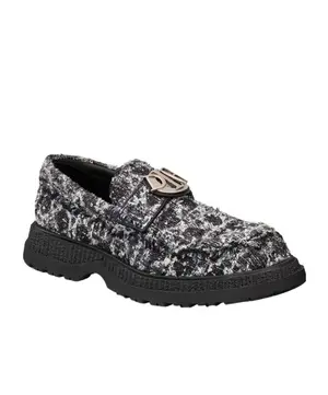 Dior Cannage Tweed Loafers - Black