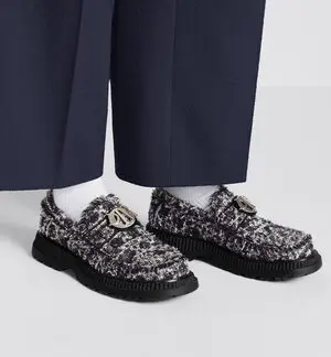Dior Cannage Tweed Loafers - Black