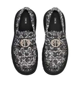 Dior Cannage Tweed Loafers - Black