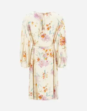 Herno Floral Printed Long Sleeve Belted Dress - Multi-color