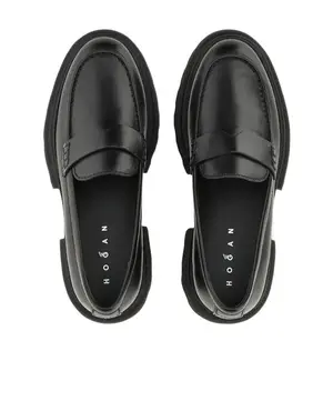 Hogan Leather Loafers With Penny Strap - Black