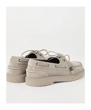 Brunello Cucinelli Suede Monili Chain Slip-on Boat Shoes - Light Gray