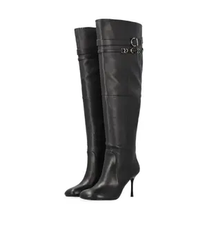 Pinko Leather Knee-high Stiletto Boots With Buckle Detail