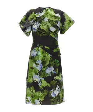 Victoria Beckham Floral Print Cape Sleeve Dress - Multicolor