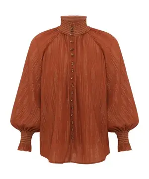 Zimmermann Aster Gathered Blouse - Tan