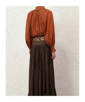 Zimmermann Aster Gathered Blouse - Tan