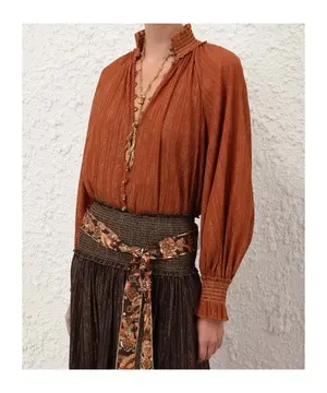Zimmermann Aster Gathered Blouse - Tan