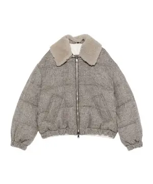 Brunello Cucinelli Quilted Herringbone Zip-up Jacket With Shearling Collar - No