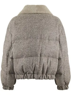 Brunello Cucinelli Quilted Herringbone Zip-up Jacket With Shearling Collar - No