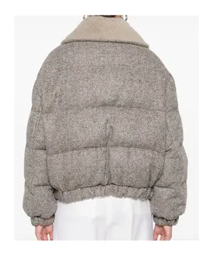 Brunello Cucinelli Quilted Herringbone Zip-up Jacket With Shearling Collar - No