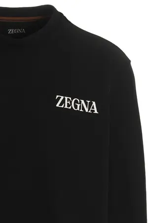 Zegna Cotton Logo Print Sweatshirt - Black
