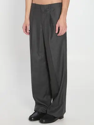 Celine Pleated Trousers In Cashmere Canvas - Black
