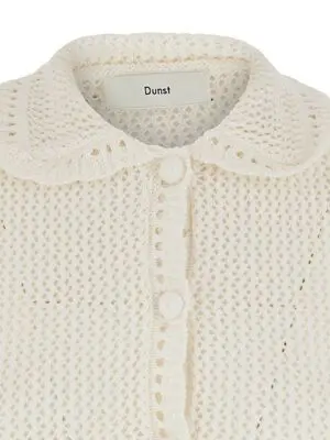 DUNST Crochet Collared Cropped Cardigan - Ivory