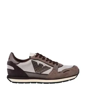 Emporio Armani Eagle-patch Suede-panelled Sneakers - Black