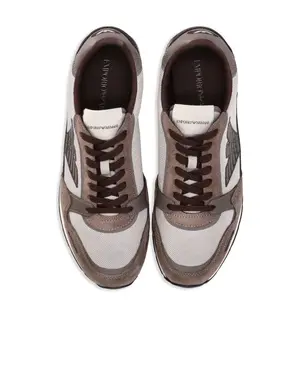 Emporio Armani Eagle-patch Suede-panelled Sneakers - Black