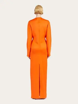 FERRAGAMO V-neck Long Sleeve Midi Dress With Back Slit