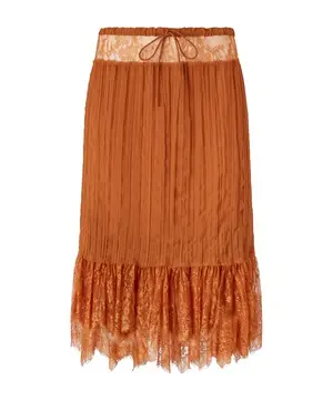 Pinko Drawstring Pleated Midi Skirt With Lace Trim