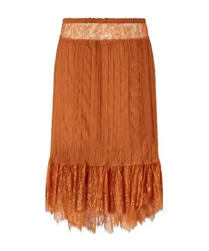 Pinko Drawstring Pleated Midi Skirt With Lace Trim
