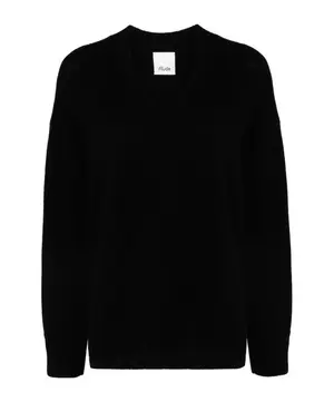 ALLUDE V-neck Long Sleeve Sweater - Black