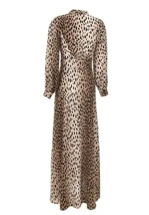 Rixo Leopard Print Long Sleeve Open Back Dress