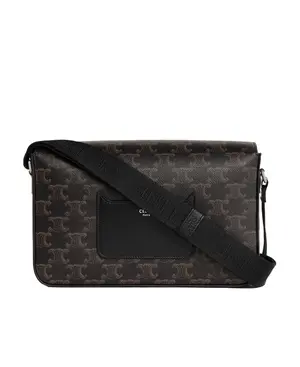 Celine Flap Messenger In Triomphe Canvas And Calfskin