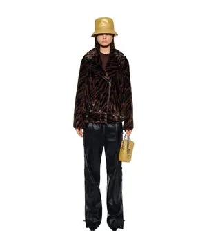 STAND STUDIO Animal Print Faux Fur Biker Jacket