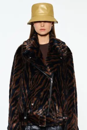 STAND STUDIO Animal Print Faux Fur Biker Jacket