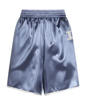 Celine Embroidered Logo Satin Shorts - Blue