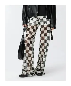 Pinko Wide-leg Check Pattern Lace Trousers