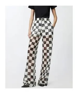 Pinko Wide-leg Check Pattern Lace Trousers