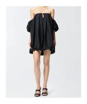 Pinko Off-the-shoulder Pleated Mini Dress - Black