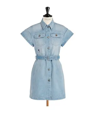 Dior Riviera Short Belted Shirtdress In Denim - Blue