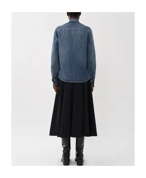 Chloé Long-sleeved Denim Shirt With Embroidered Logo - Blue