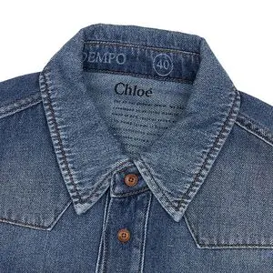 Chloé Long-sleeved Denim Shirt With Embroidered Logo