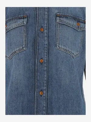 Chloé Long-sleeved Denim Shirt With Embroidered Logo