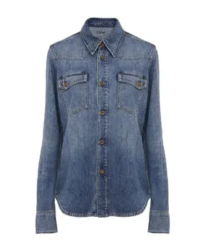 CHLOÉ Chloe Long-Sleeved Denim Shirt With Embroidered Logo
