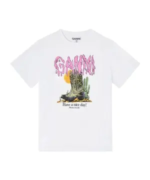 GANNI Western Boot Printed Crewneck T-shirt - White