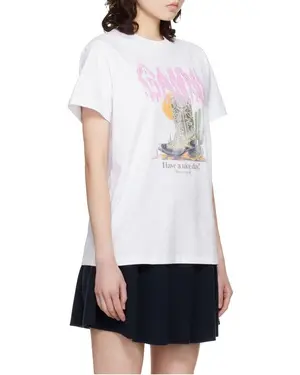 GANNI Western Boot Printed Crewneck T-shirt - White