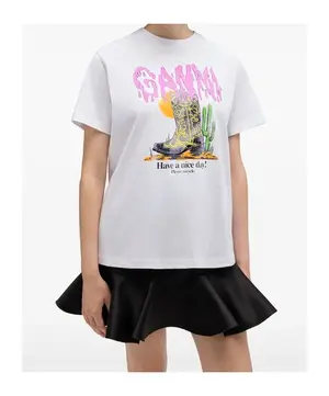 GANNI Western Boot Printed Crewneck T-shirt - White