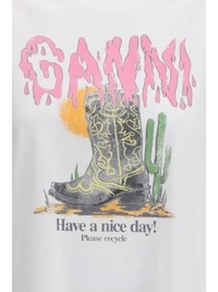 GANNI Western Boot Printed Crewneck T-shirt - White