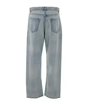 Auralee Faded Selvedge Distressed Jeans - Gray
