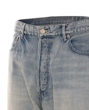 Auralee Faded Selvedge Distressed Jeans - Gray