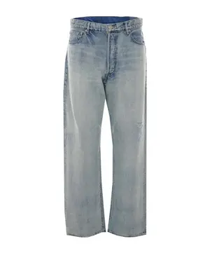 Auralee Faded Selvedge Distressed Jeans - Gray