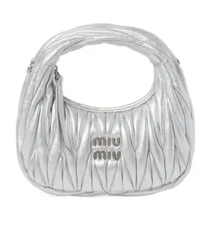 Miu Miu Matelassé Nappa Leather Hobo Mini-bag - Silver